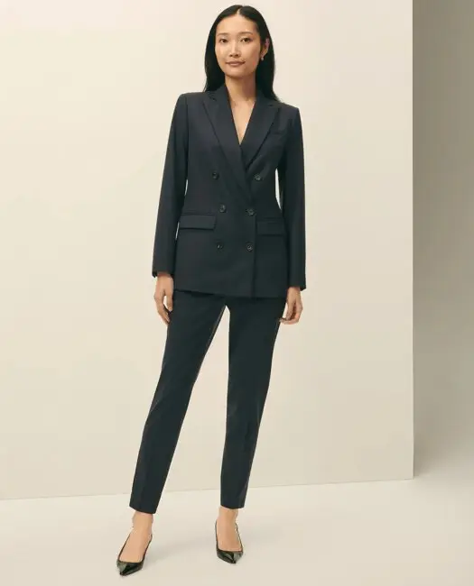 Brooks Brothers S The Essentials Double-breasted Peak Lapel Jacket In Wool Blend - Navy
