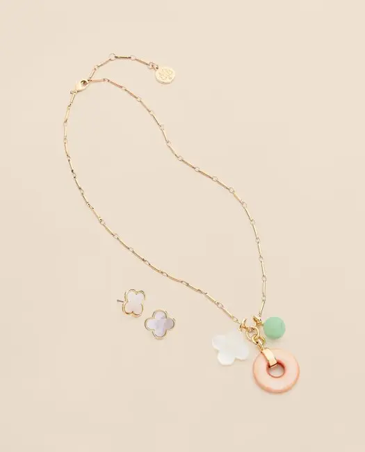 Brooks Brothers Gold-tone Stud Earrings & Charm Necklace Set