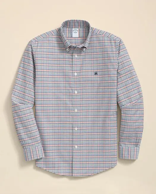 Brooks Brothers Stretch Non-iron Oxford Button-down Collar, Multi-check Shirt - Multicolor