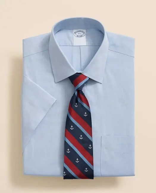 Brooks Brothers S Stretch Supima Cotton Non-iron Ainsley Collar, Short-sleeve Dress Shirt - Hydrangea