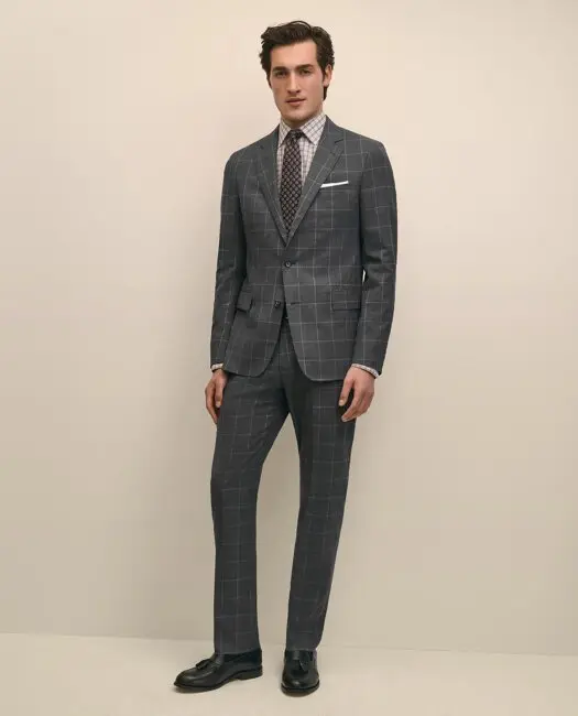 Brooks Brothers Classic Fit Wool Windowpane 1818 Suit - Grey