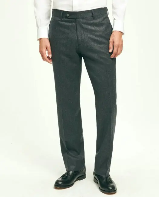 Brooks Brothers Traditional Fit Wool Flannel Dress Pants - Charcoal