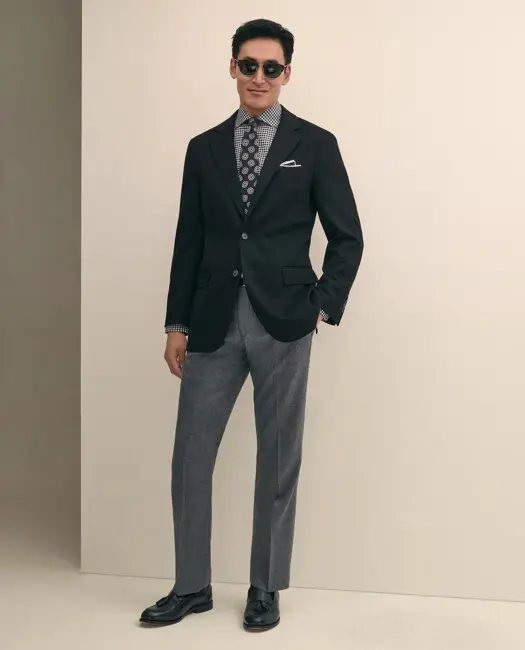 Brooks Brothers Traditional Fit Wool Flannel Dress Pants - Grey