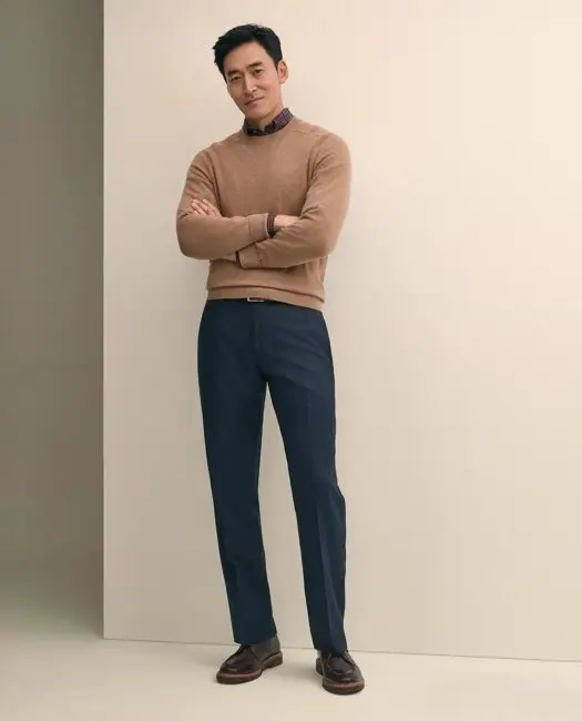 Brooks Brothers Traditional Fit Wool Flannel Dress Pants - Navy