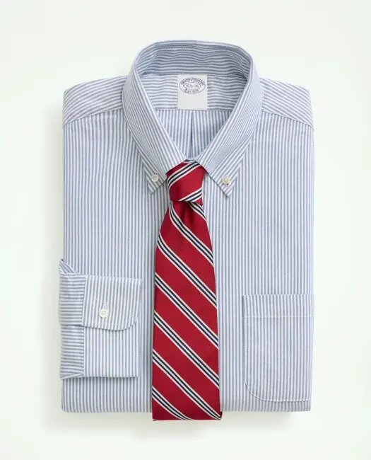 Brooks Brothers S American-made Oxford Cloth Button-down Stripe Dress Shirt - Blue