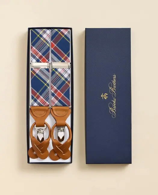 Brooks Brothers Madras Suspenders With Leather Trim