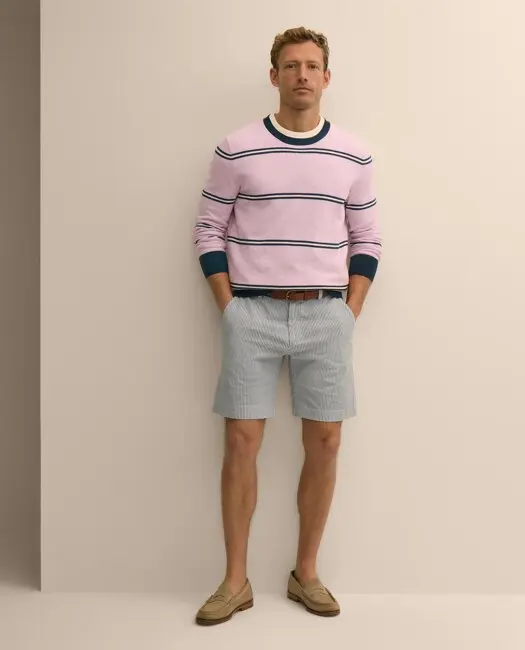 Brooks Brothers 9" Washed Cotton Seersucker Shorts - Blue