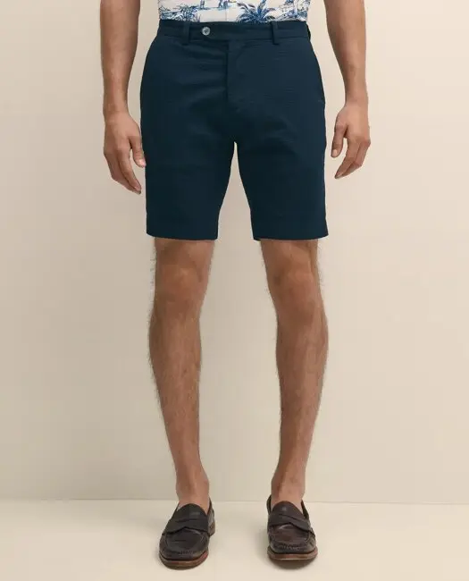 Brooks Brothers 9" Washed Cotton Seersucker Shorts - Navy
