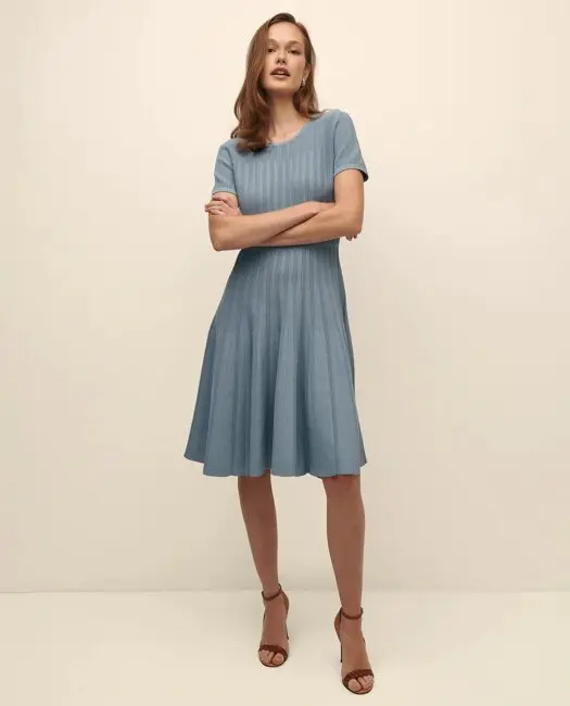 Brooks Brothers A-line Pleated Short-sleeve Sweater Dress - Blue
