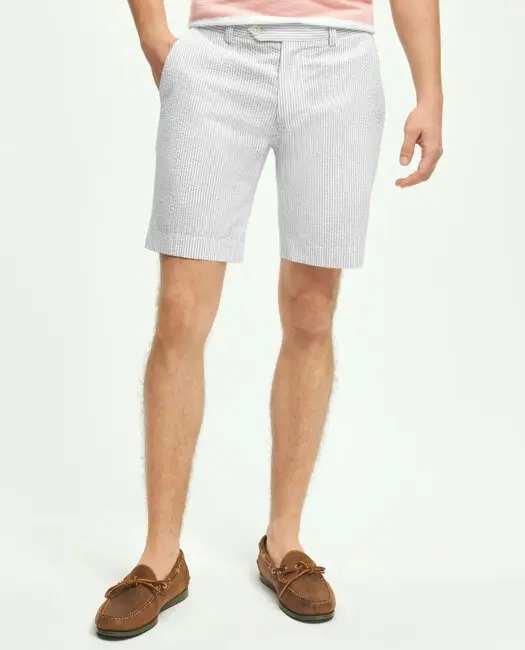 Brooks Brothers Washed Stretch Cotton Seersucker Shorts - Grey