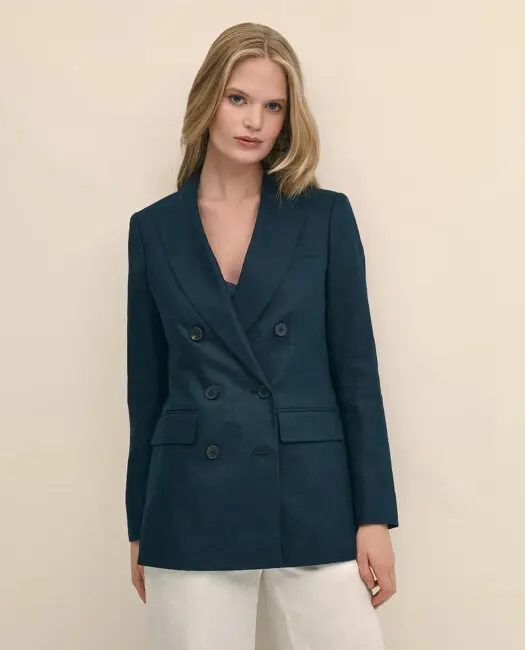 Brooks Brothers Linen Double-breasted Peak Lapel Jacket - Navy