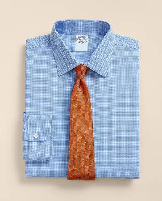 Brooks Brothers S Stretch Supima Cotton Non-iron Royal Oxford Ainsley Collar, Ground Check Dress Shirt | | 17 - Hydrangea