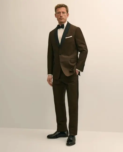 Brooks Brothers S Classic Fit Cotton-linen 1818 Shawl Collar Tuxedo - Brown