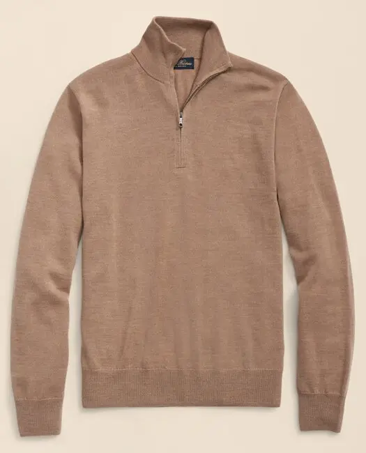 Brooks Brothers Ultimate Merino Wool Quarter-zip Sweater - Camel