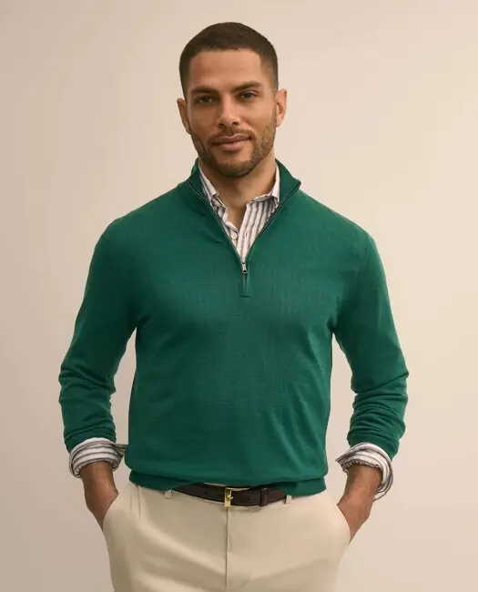 Brooks Brothers Ultimate Merino Wool Quarter-zip Sweater - Medium Green