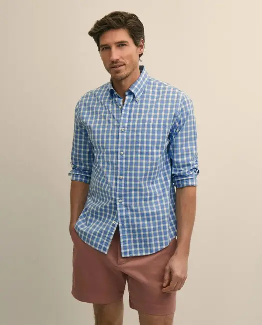 Brooks Brothers Friday Shirt, Poplin Checks - Blue