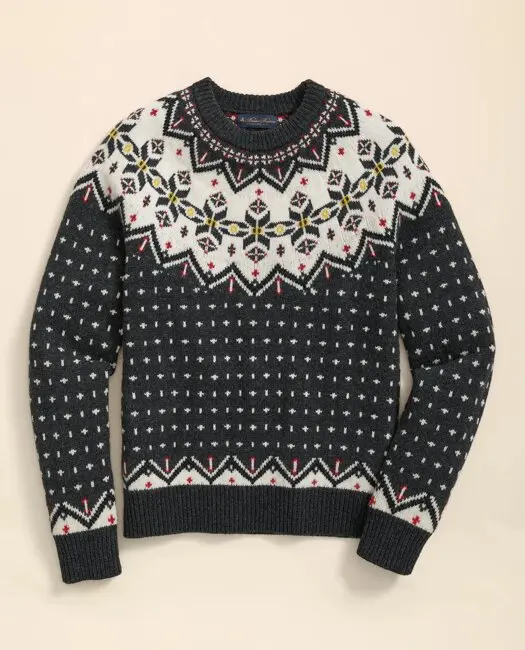 Brooks Brothers Merino Wool Archive Fair Isle Sweater - Grey