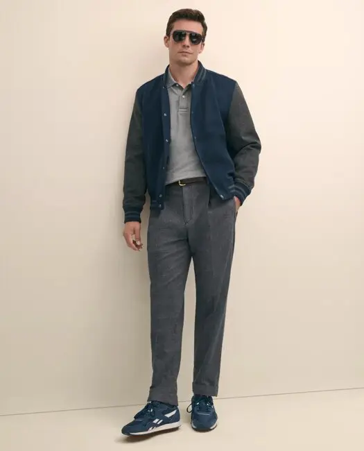 Brooks Brothers S Cotton Pleated Side-tab Checked Chino Pants - Grey