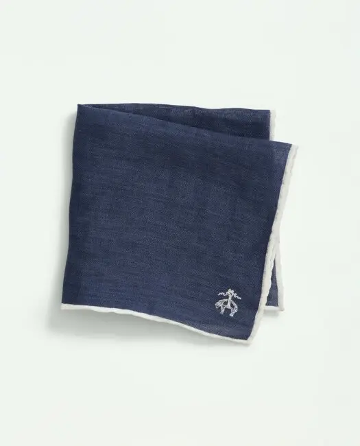 Brooks Brothers Linen Jacquard Pocket Square Tie - Blue