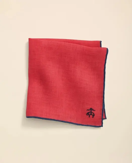 Brooks Brothers Linen Jacquard Pocket Square Tie - Medium Red