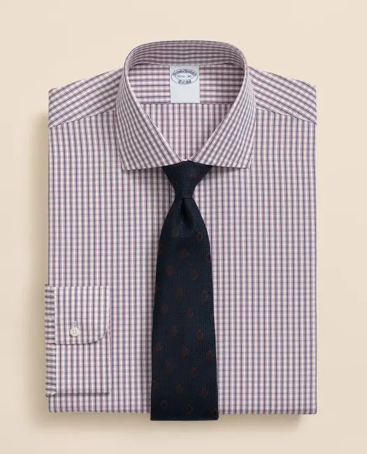 Brooks Brothers Pure Supima Cotton Regular-finish English Spread Collar, Micro Check Dress Shirt - Red
