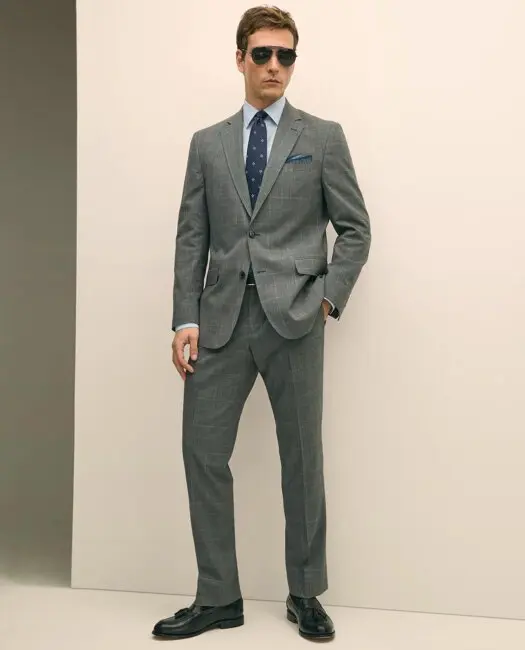 Brooks Brothers Explorer Collection Classic Fit Wool Check Suit Pants - Grey