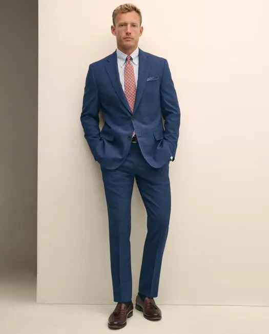 Brooks Brothers Explorer Collection Classic Fit Wool Check Suit Pants - Navy