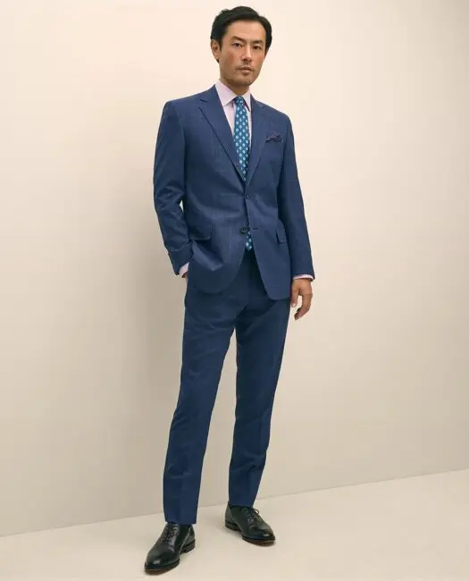 Brooks Brothers S Explorer Collection Slim Fit Wool Check Suit Pants - Navy