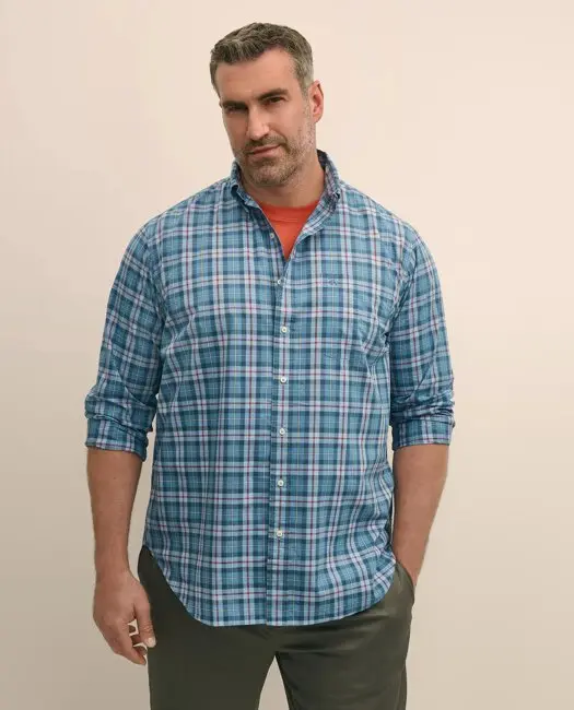 Brooks Brothers Big & Tall Friday Shirt, Poplin Tartan - Blue