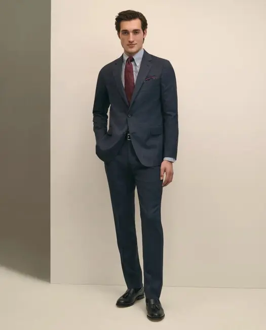 Brooks Brothers S Classic Fit Wool Check 1818 Suit - Navy