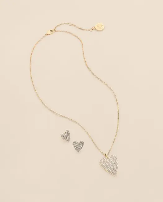 Brooks Brothers Gold-tone Cubic Zirconia Heart Necklace & Earrings Set - Multicolor