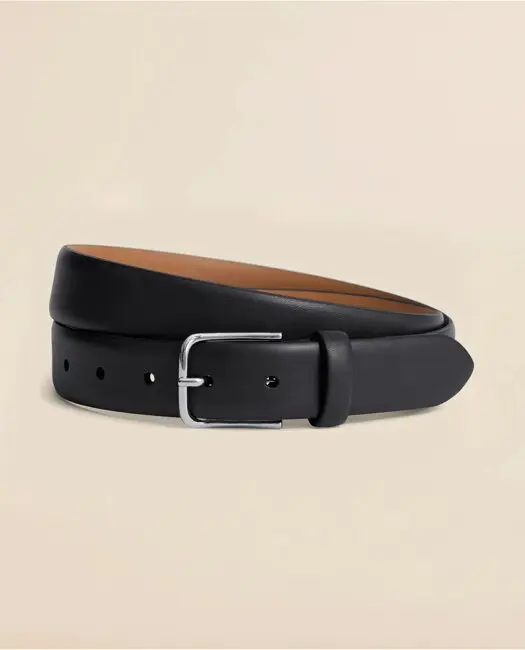 Brooks Brothers S Leather Feather Edge Belt - Black
