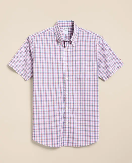 Brooks Brothers Performance Series Stretch Polo Button-down Collar, Check Sport Shirt - Blue