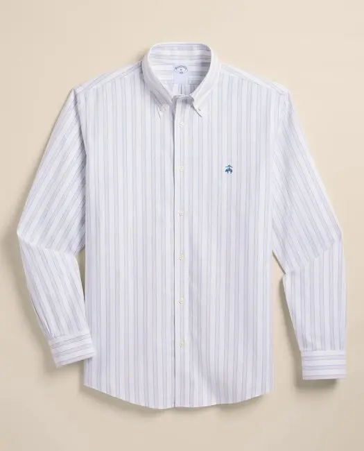 Brooks Brothers Stretch Non-iron Cotton-oxford Polo Button-down, Stripe Sport Shirt - Light Beige