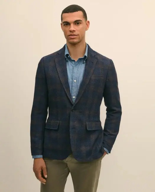 Brooks Brothers Slim Fit Wool-cotton-silk-cashmere Hopsack Check Sport Coat - Navy