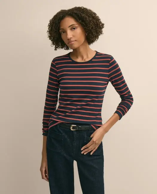 Brooks Brothers S Cotton-modal Blend Mariner Stripe Long-sleeve T-shirt - Navy/red