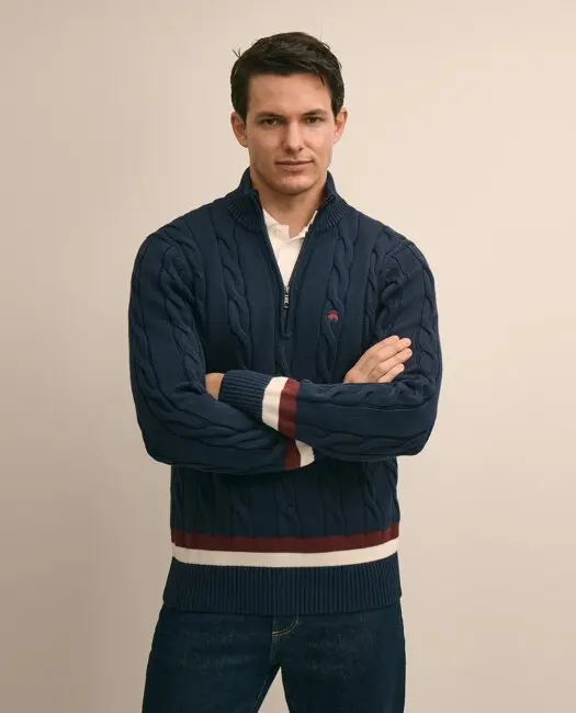 Brooks Brothers Supima Cotton Quarter-zip Tennis Sweater - Navy