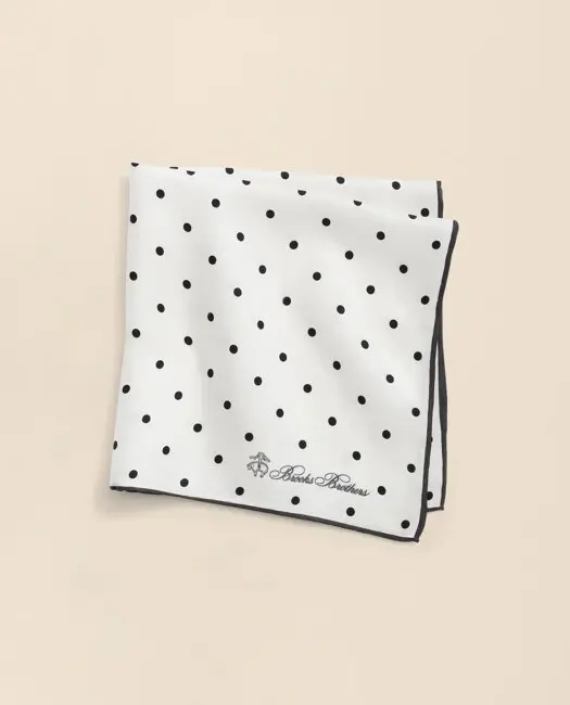 Brooks Brothers Small Dot Silk Pocket Square Tie - White/black