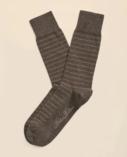 Brooks Brothers S Cotton Blend Striped Socks - Brown