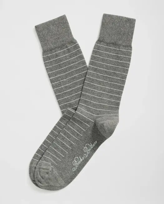 Brooks Brothers Cotton Blend Striped Socks - Grey