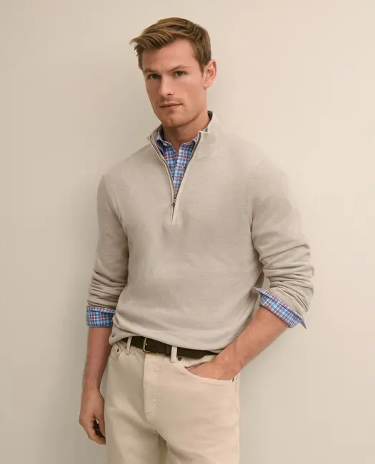 Brooks Brothers Supima Cotton Pique Quarter-zip Sweater - Camel
