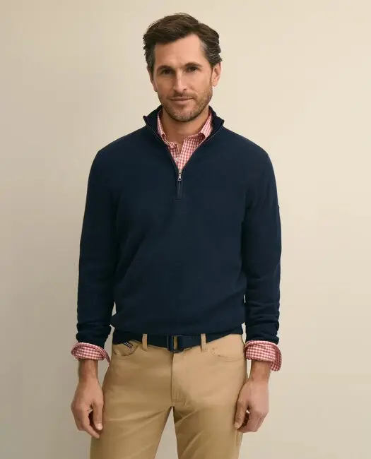 Brooks Brothers Supima Cotton Pique Quarter-zip Sweater - Navy