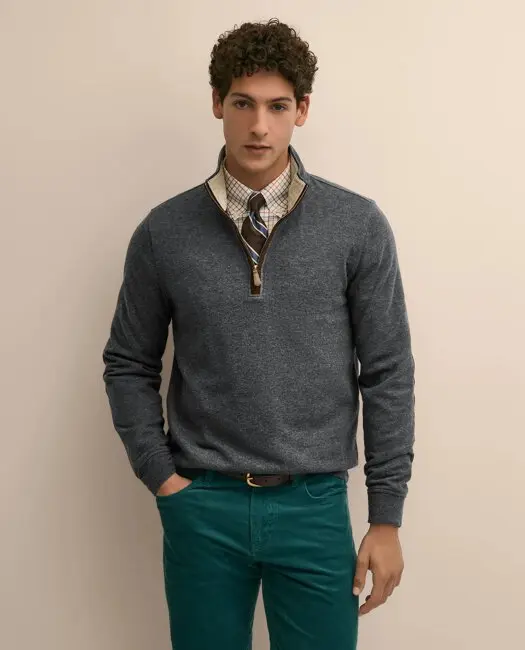 Brooks Brothers Cotton Blend Pique Quarter-zip Pullover - Charcoal