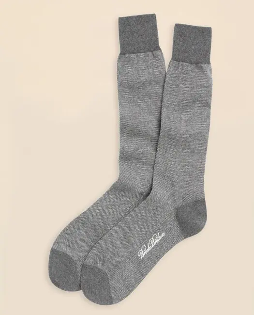 Brooks Brothers Cotton Bird's Eye Crew Socks - Grey