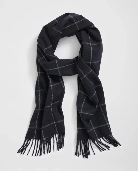 Brooks Brothers Cashmere Windowpane Fringe Scarf - Navy