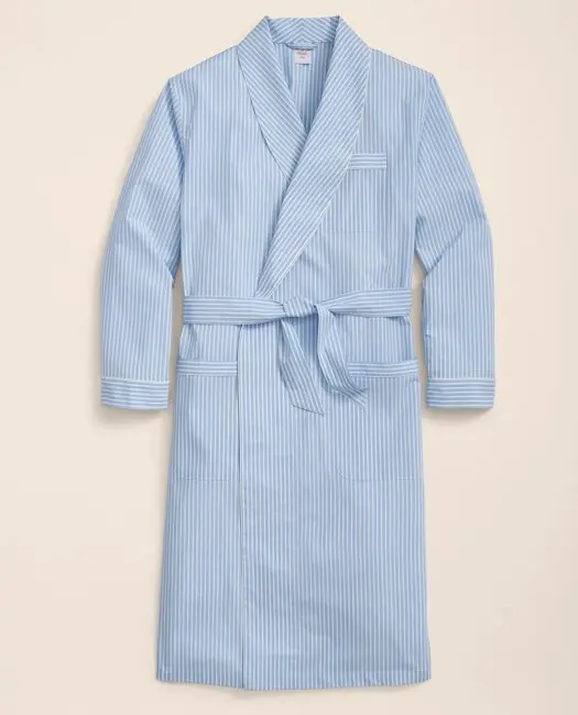 Brooks Brothers Cotton Broadcloth Bengal Striped Robe - Hydrangea