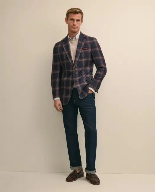Brooks Brothers Classic Fit Linen-silk-cotton Check 1818 Sport Coat - Navy