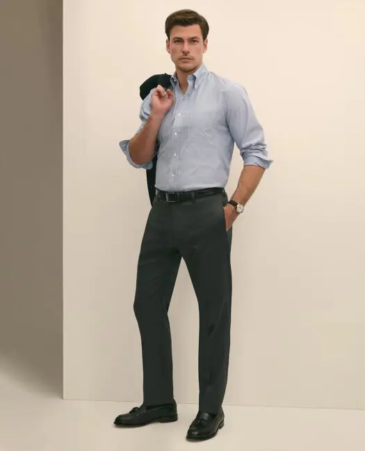 Brooks Brothers Classic Fit Wool 1818 Dress Pants - Grey