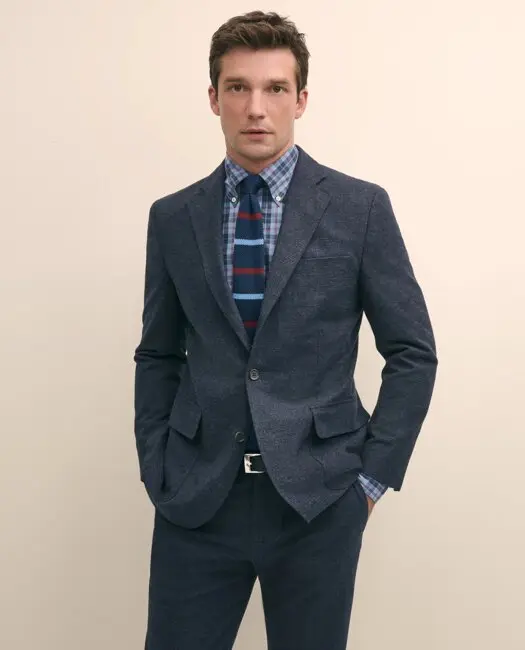 Brooks Brothers S Slim Fit Check Suit Jacket In Brushed-cotton - Navy