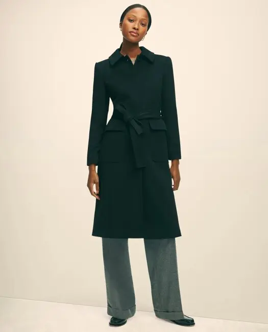 Brooks Brothers Brushed Wool Twill Wrap Coat - Black